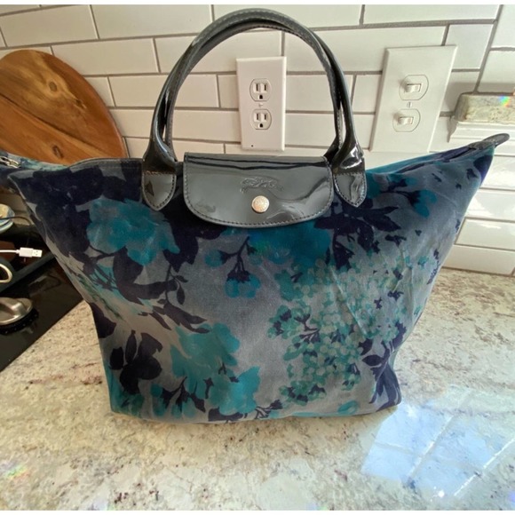 Longchamp | Bags | Longchamp Modele Depose Limited Blue Gray Floral ...
